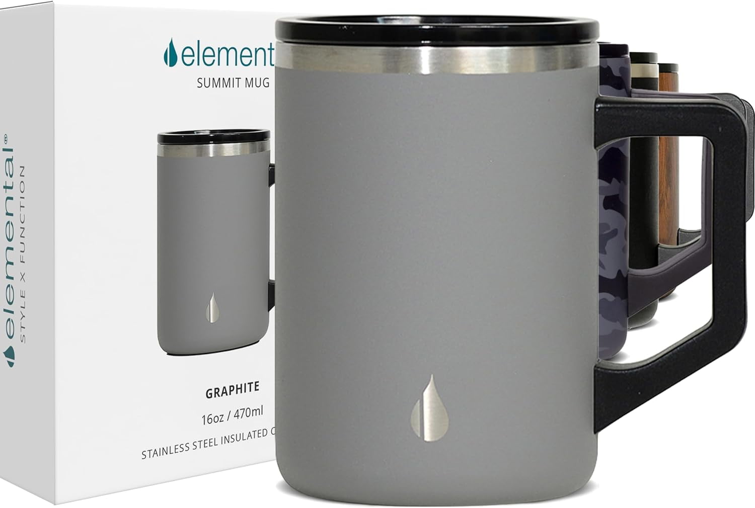 Elemental Summit Insulated Coffee Mug with Lid & Handle, Lightweight ...