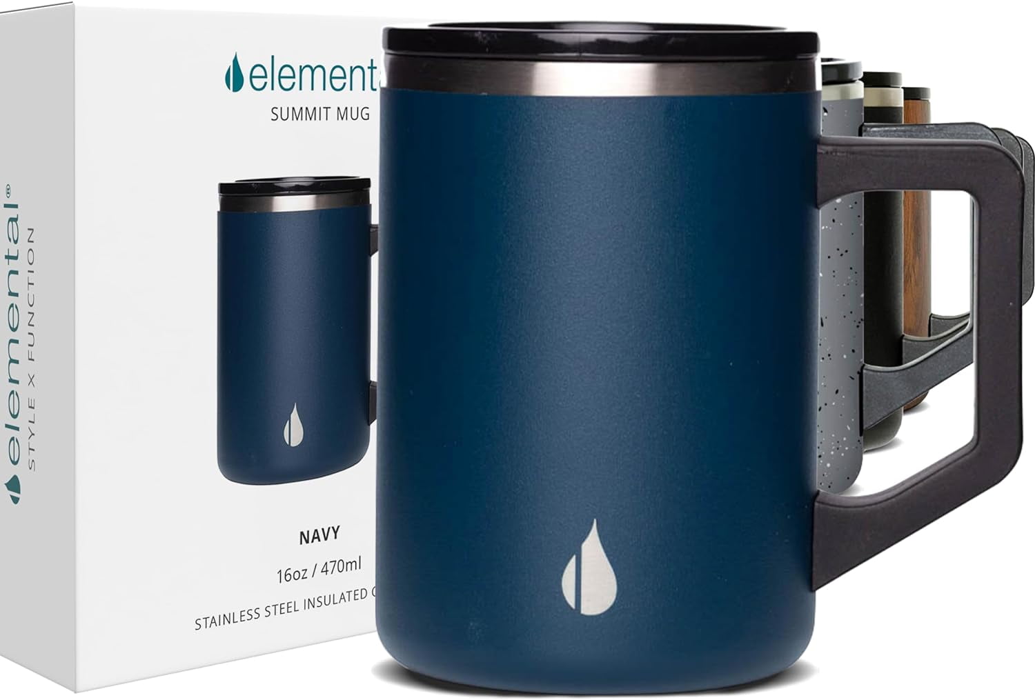 Elemental Summit Insulated Coffee Mug with Lid & Handle, Lightweight ...