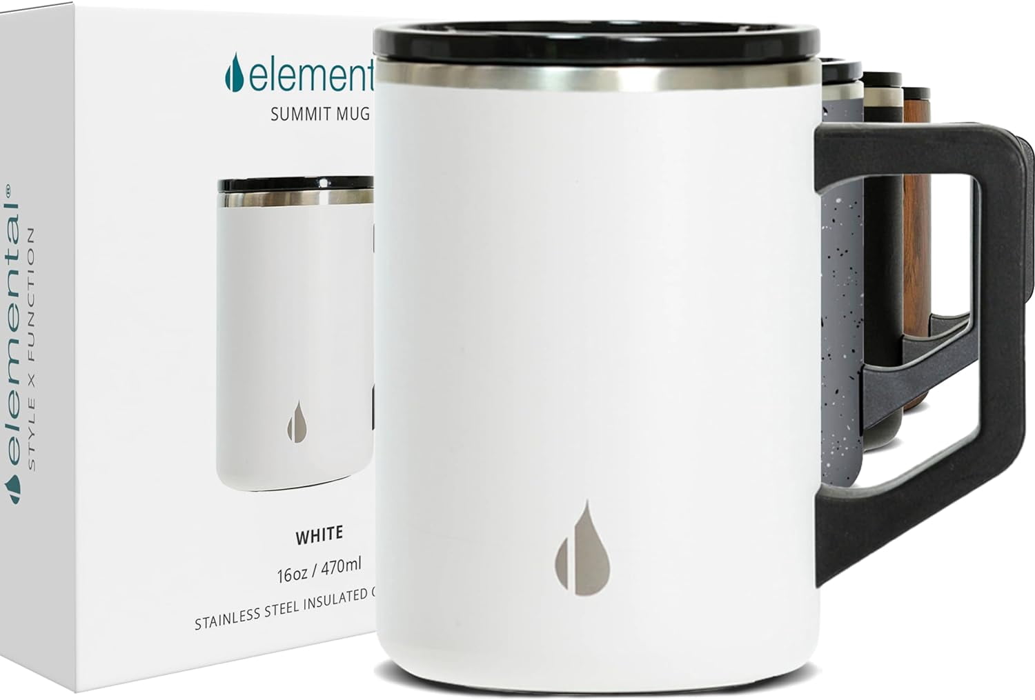 Elemental Summit Insulated Coffee Mug with Lid & Handle, Lightweight ...
