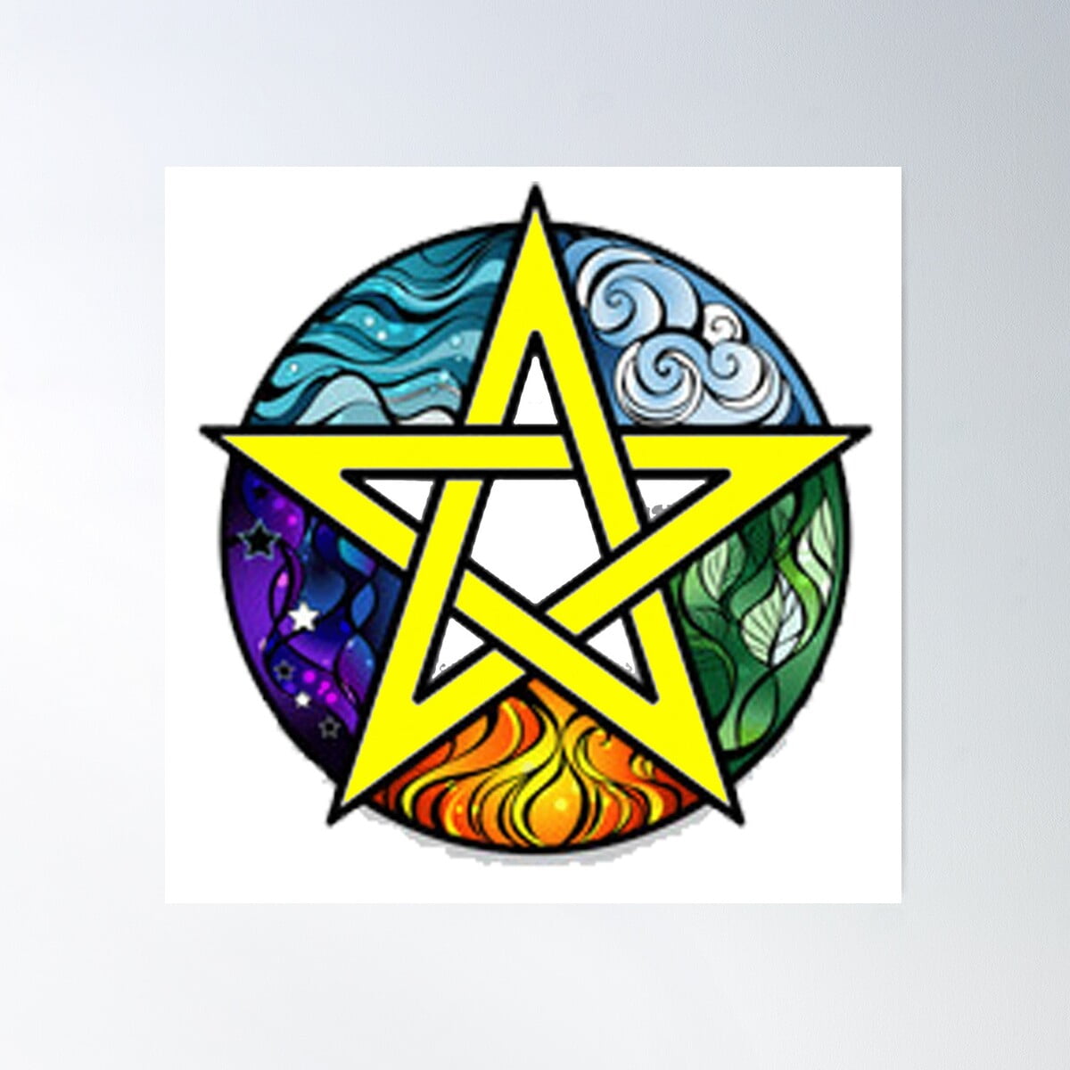 Elemental Wiccan Pentacle Poster Wall Art, Modern Wall Decor For Living ...