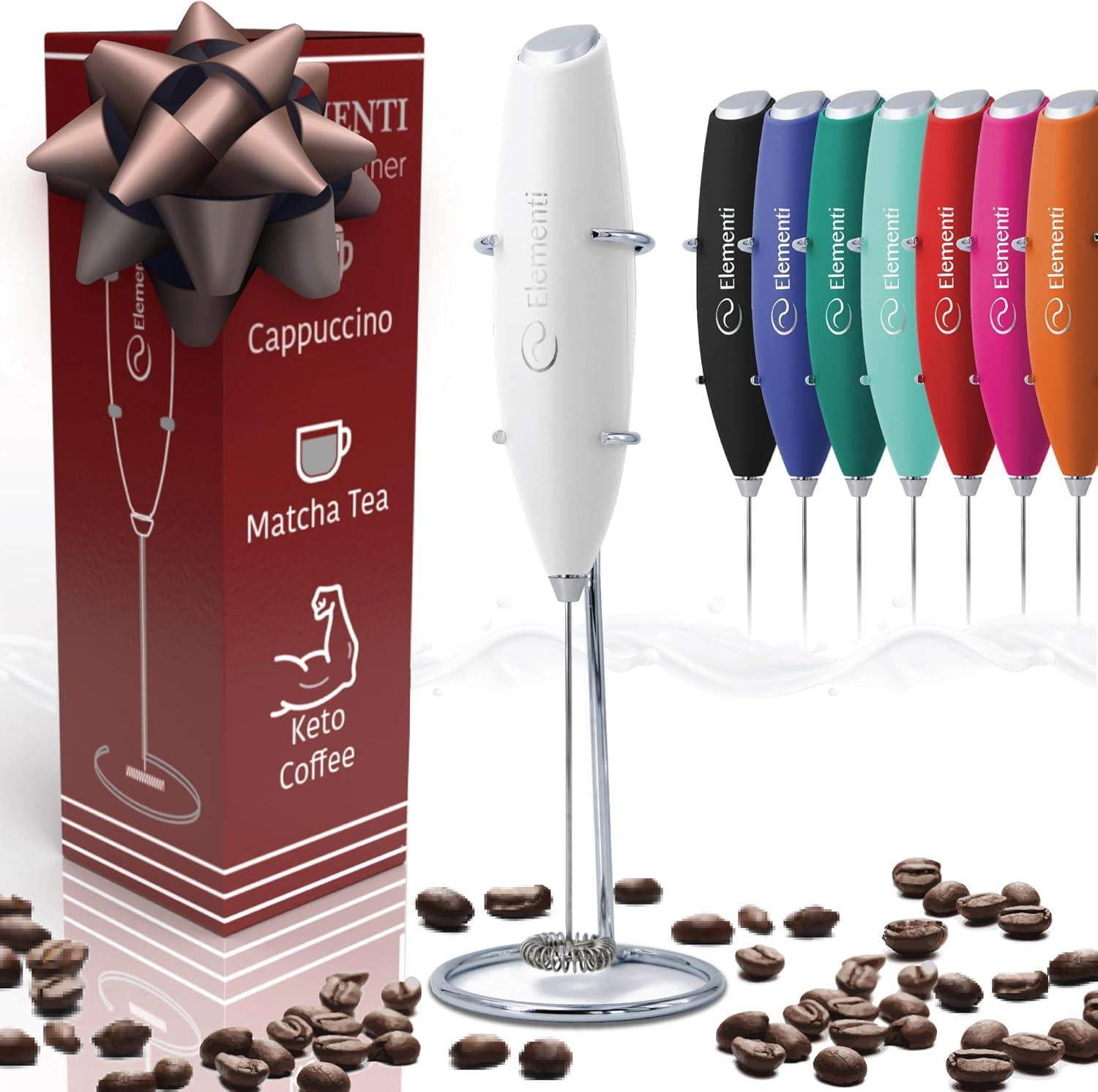 Elementi Electric Milk Frother Handheld - Make Creamy Lattes, Delicious ...