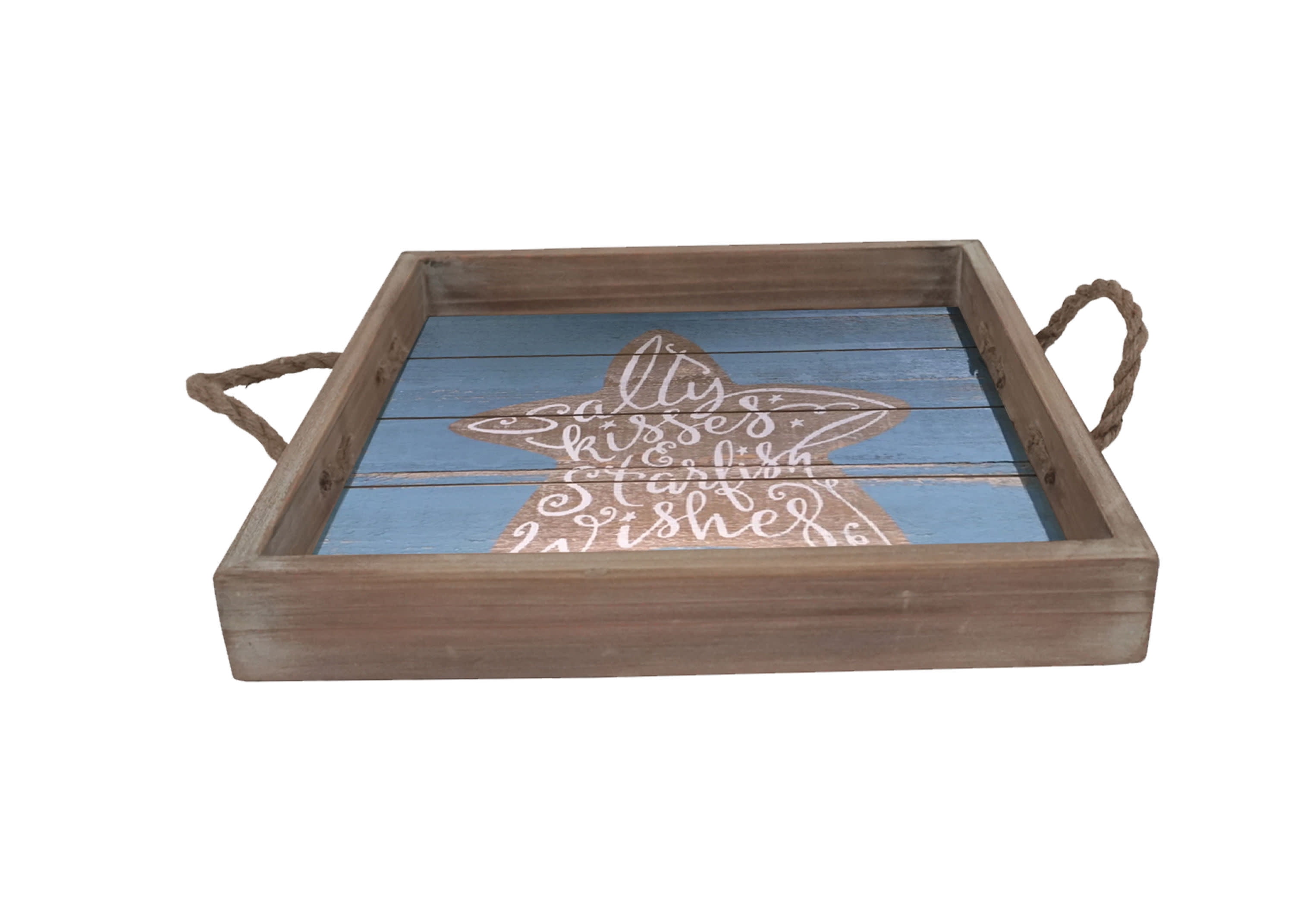 Elements 14-inch Star Fish and Sentiment Wood Tray with Handles ...