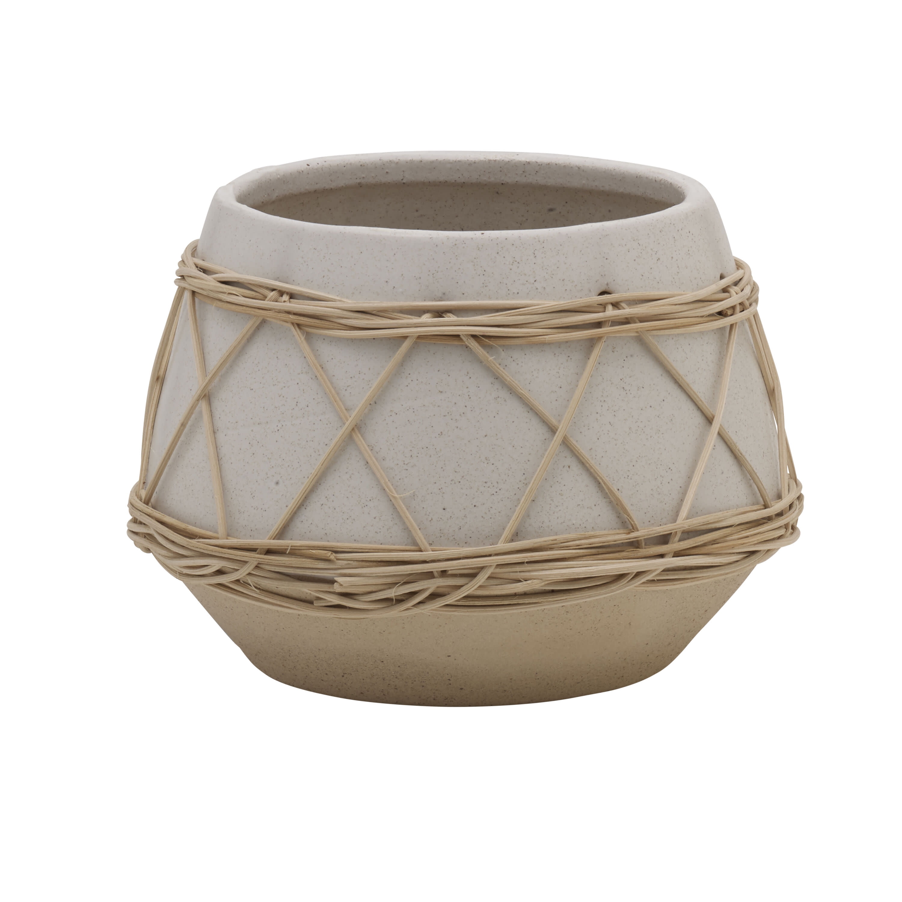 Elements 7X5 Inch Rattan Wrap White Stoneware Pot - Walmart.com
