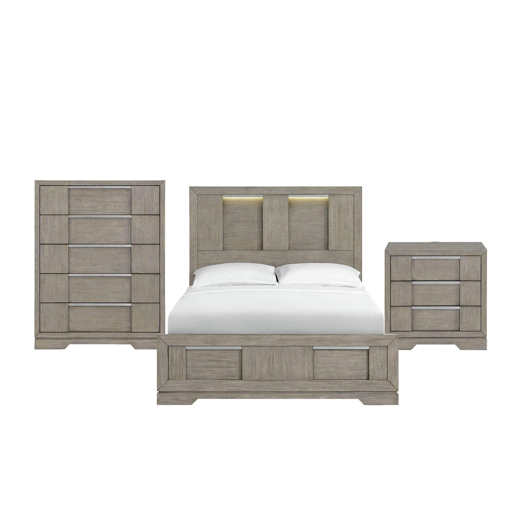 Elements Argo Queen Panel 3PC Bedroom Set with LED in Grey - Walmart.com