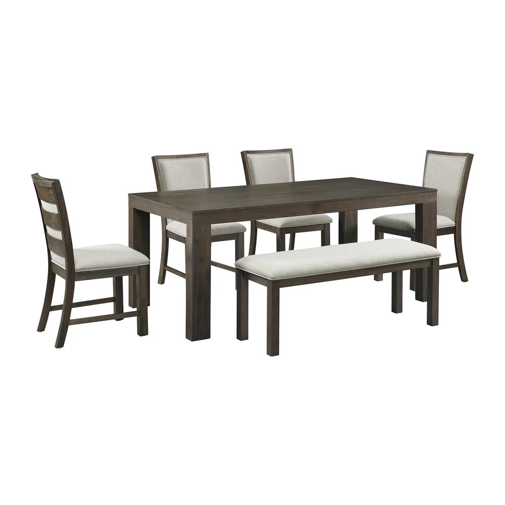 Elements Jasper 6PC Dining Set (72" Table + 4 Chairs + Bench) in Brown ...