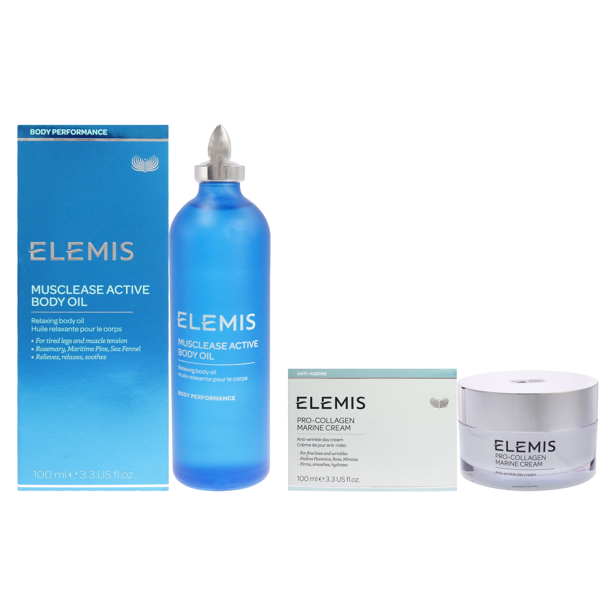 Elemis Musclease Active Body Oil and Pro-Collagen Marine Cream 2 Pc Kit - 3.4oz Body Oil, 3.3oz ...