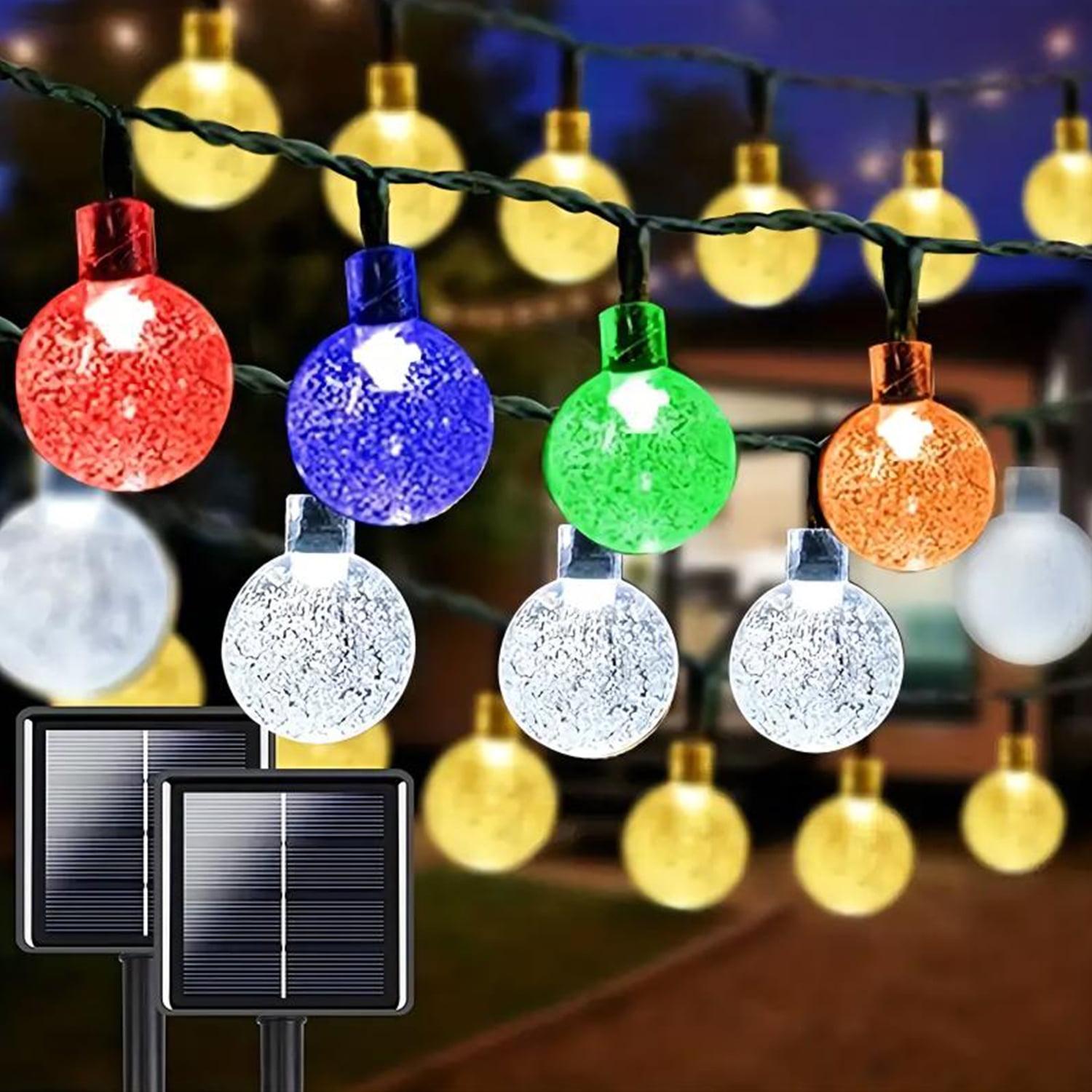 Elemore 2-Pack Solar String Lights 72Ft - Outdoor Waterproof Globe ...