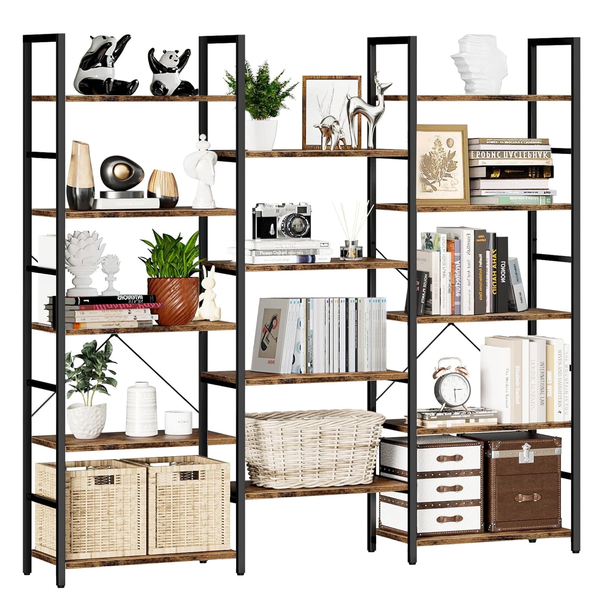 Elemore Home Triple Wide 5 Tier Bookshelf, Home Office Industrial ...