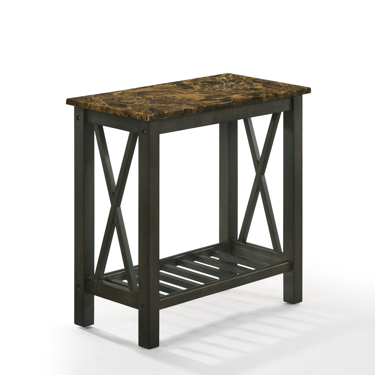 Elena 24 Inch Narrow Side Table Lower Slatted Shelf Faux Marble ...