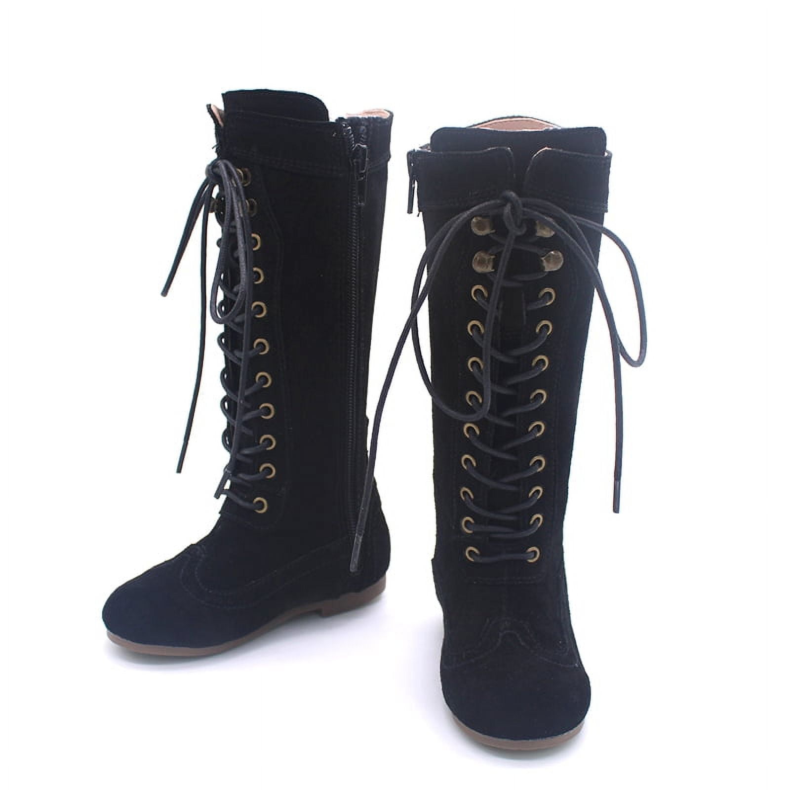 Elena Girls Tall Suede Lace up Knee High Boots Black 3-4Y - Walmart.com