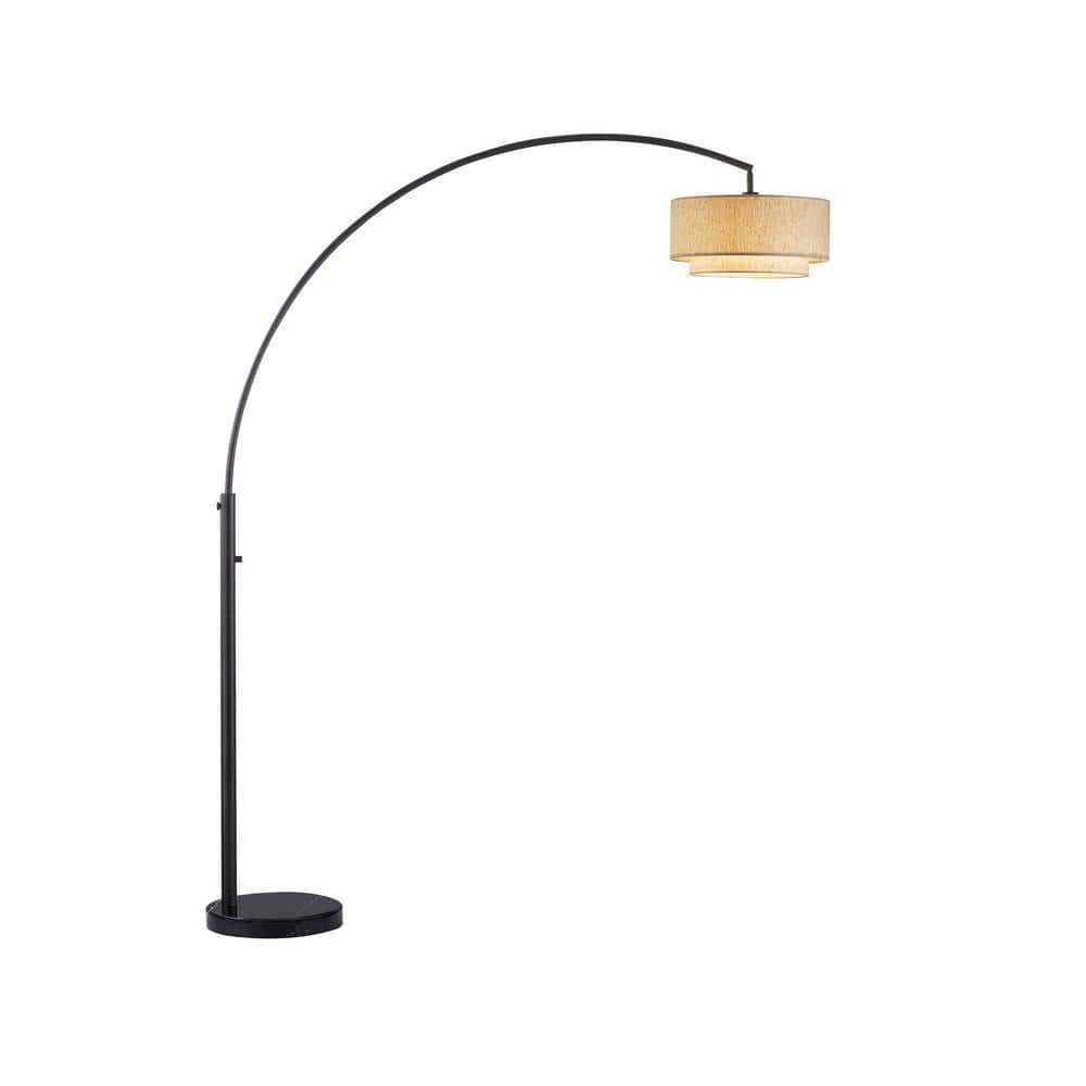 Elena II 82 in. Double Tan Shade LED Arched Floor Lamp with Black ...
