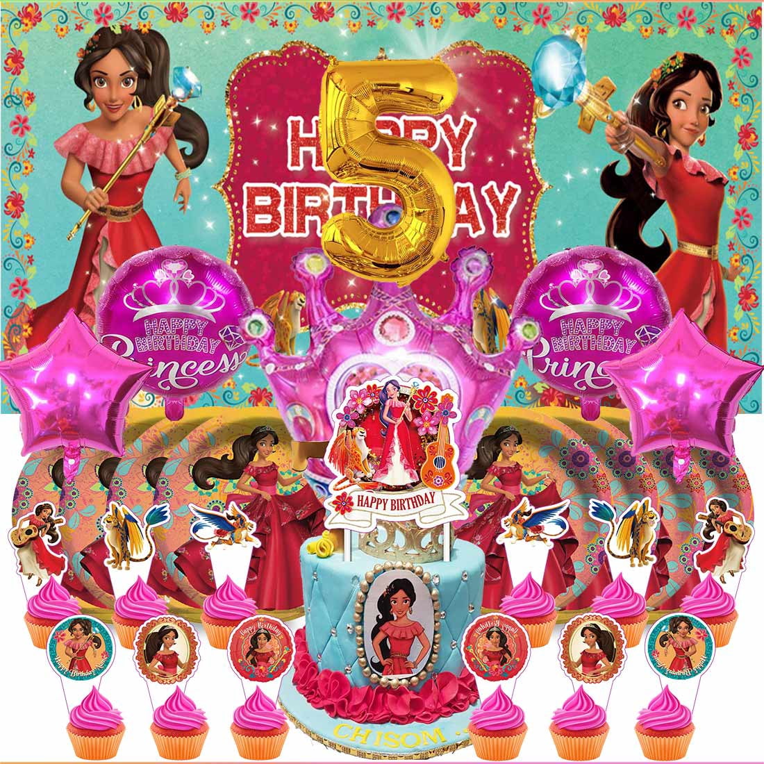 Elena Princess 5th Tableware Balloons Cake Toppers Backdrop Banner ...