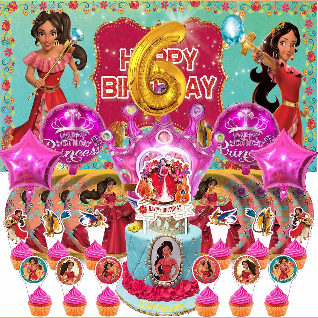 Elena Princess 6th Tableware Balloons Cake Toppers Backdrop Banner ...