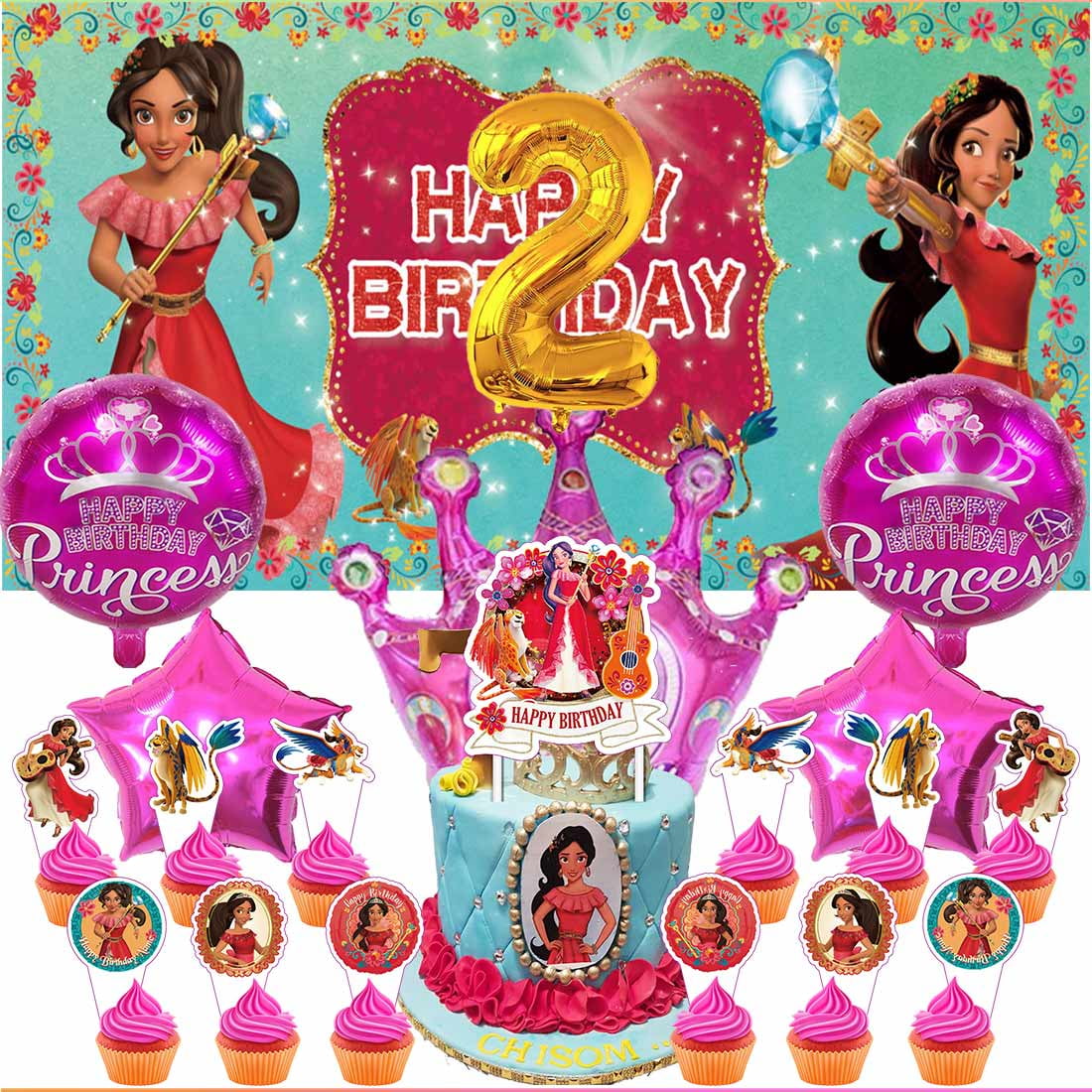 Elena Princess Party Supplies Decor 2nd Kit Balloons Birthday Cake Topper Banner Backdrop ...