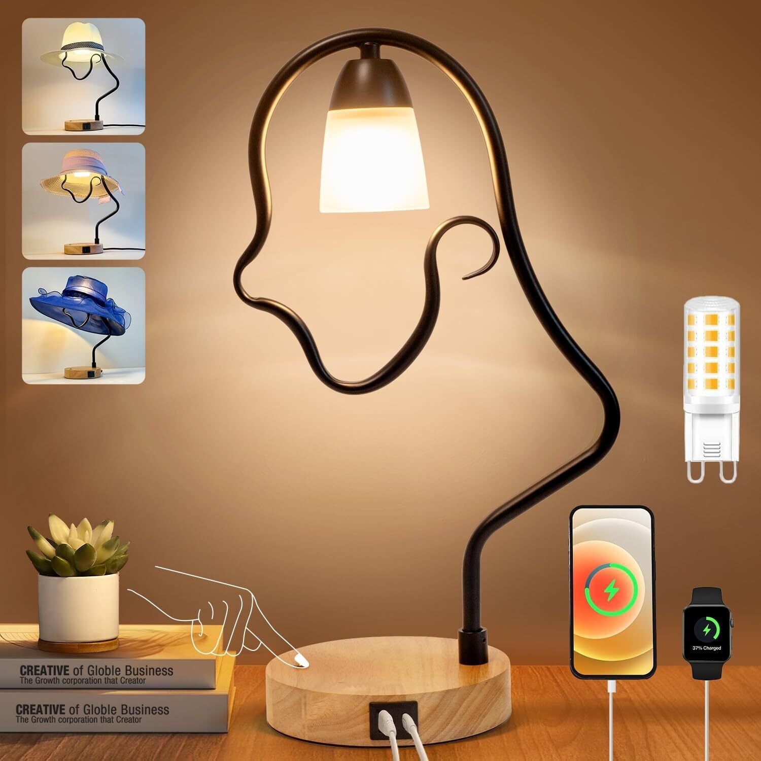 Elenhome Touch Unique Table Lamp - Creative Cute LED Desk Lamp with USB ...