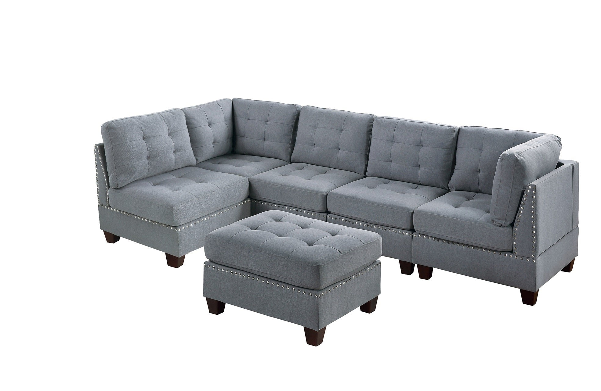 Eleni Modular Sectional 6pc Set 2x Corner Wedge 3x Armless Chair and 1x ...