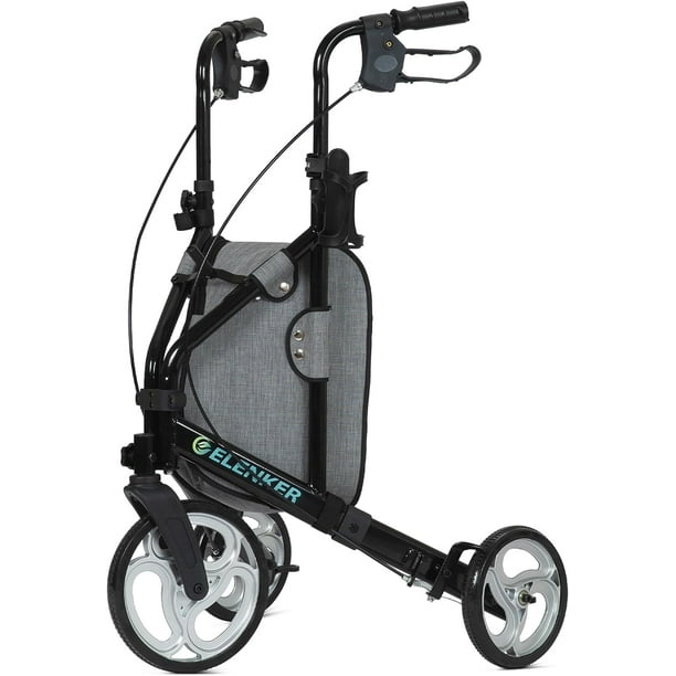 Elenker 3 Wheel Walker for Seniors, Foldable Rollator Walker with 10 ...