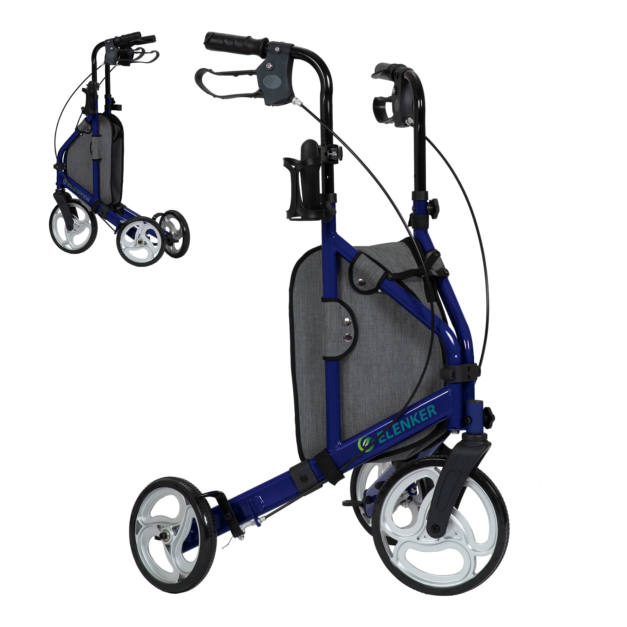 Elenker 3 Wheel Walker for Seniors, Foldable Rollator Walker with 10 ...