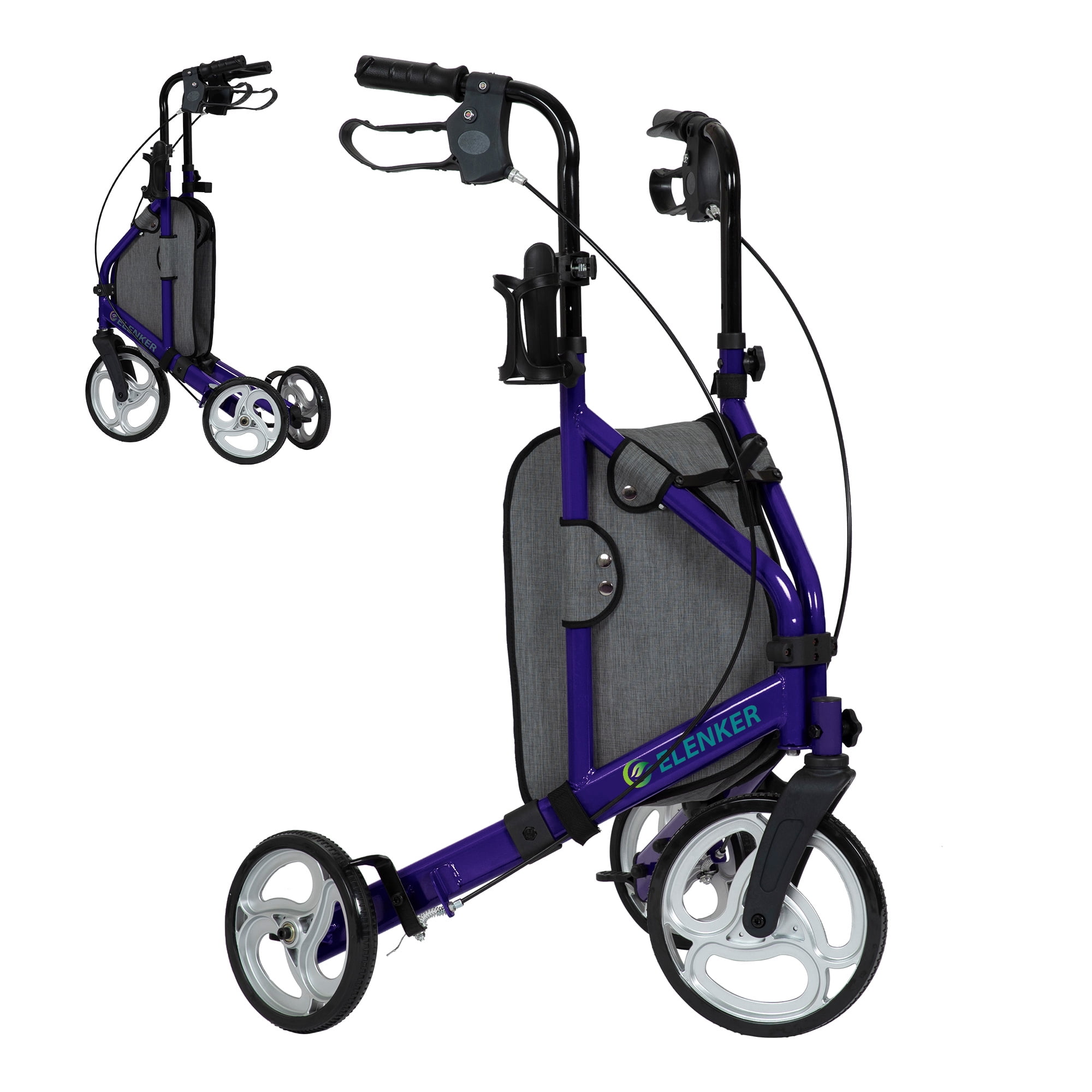 Elenker 3 Wheel Walker for Seniors, Foldable Rollator Walker with 10 ...