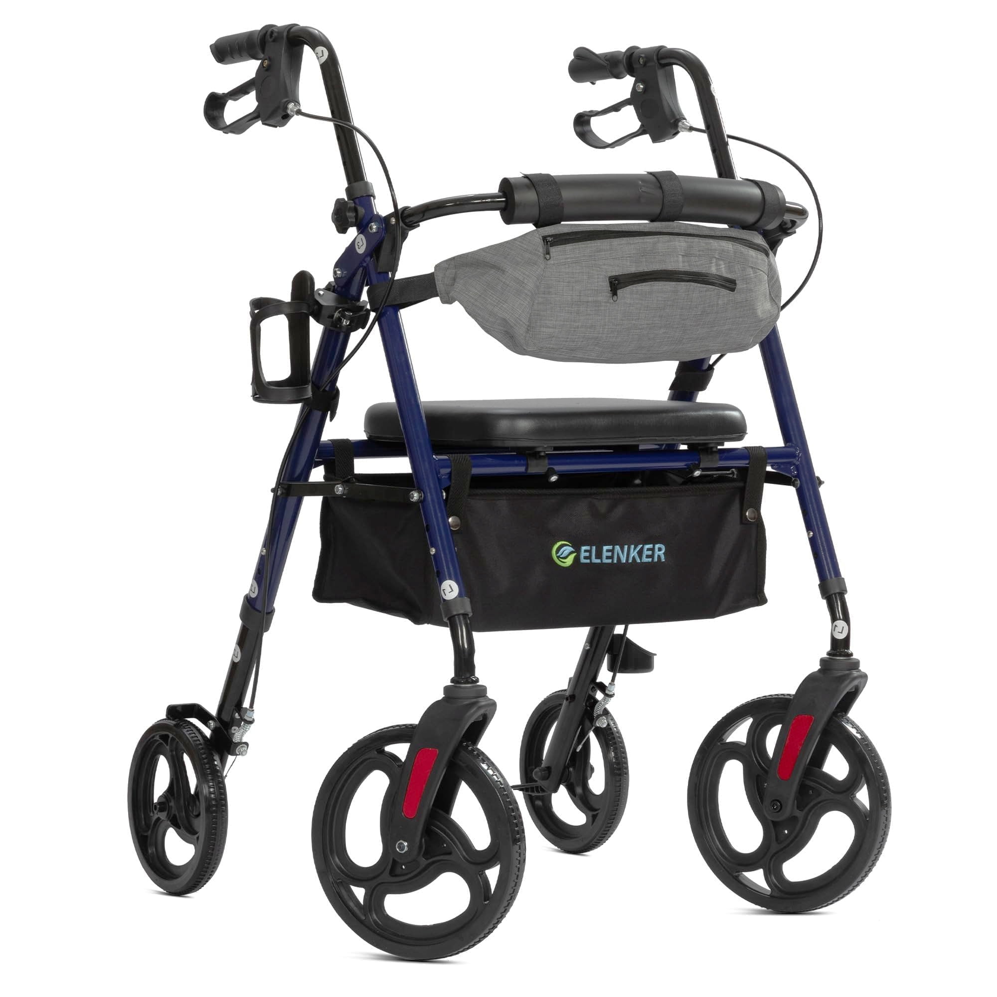 Elenker Rollator Walker with Seat, 10" Wheels, Adjustable Handles ...