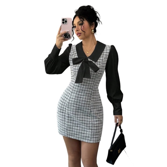 Elenzga Contrast Color Fabric Patchwork Bow Decor 2 In 1 Elegant ...