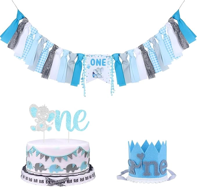 Elephant 1st Birthday Decorations for Boys, Elephant High Chair Banner ...