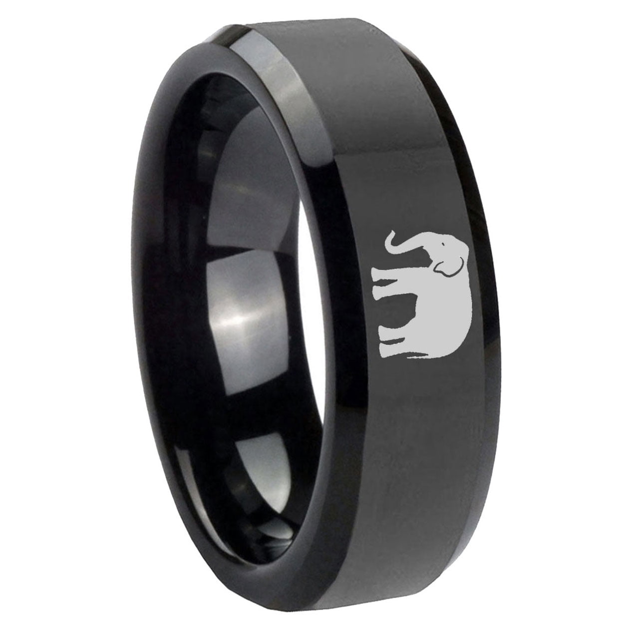 Elephant 8MM Beveled Edge Polish Black Tungsten Men Ring - Walmart.com