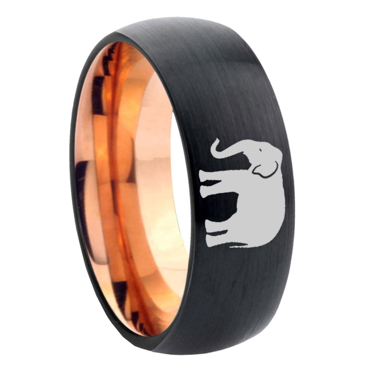 Elephant 8MM Dome Black And Rose Gold Tungsten Wedding Ring - Walmart.com