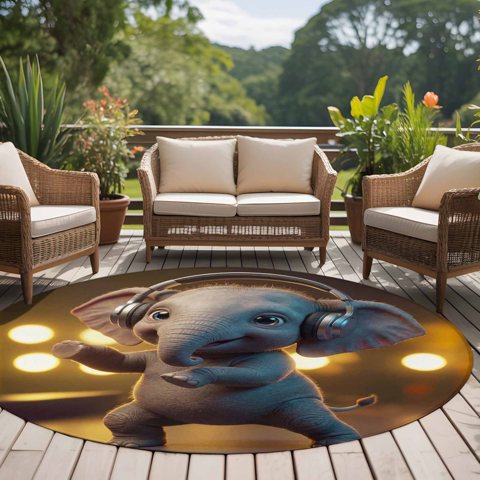 Elephant 8ft Round Rug for Open Concept Living Room Seating Zone ...