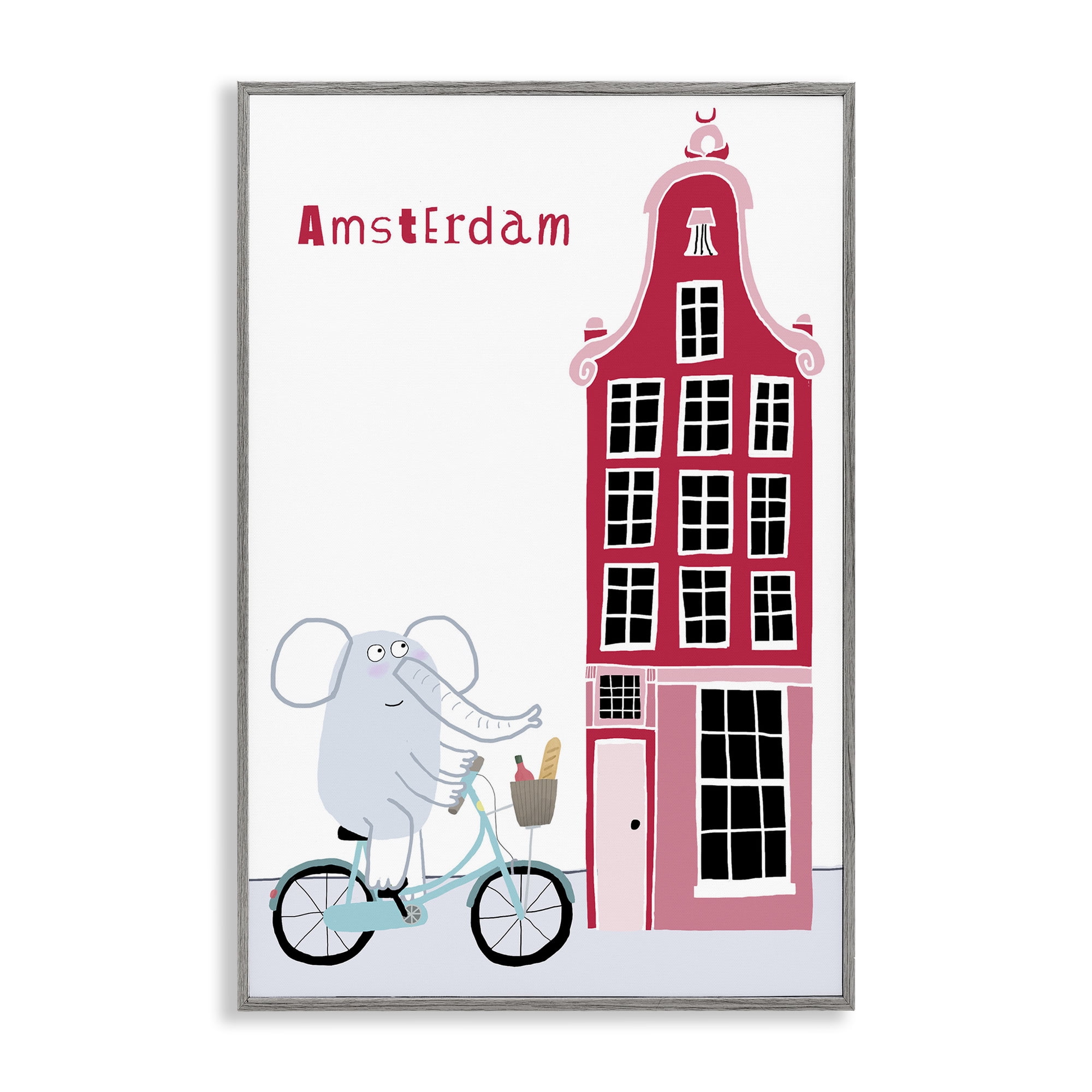 Elephant & Amsterdam Building Gray Framed Giclee Art, design by Carla ...