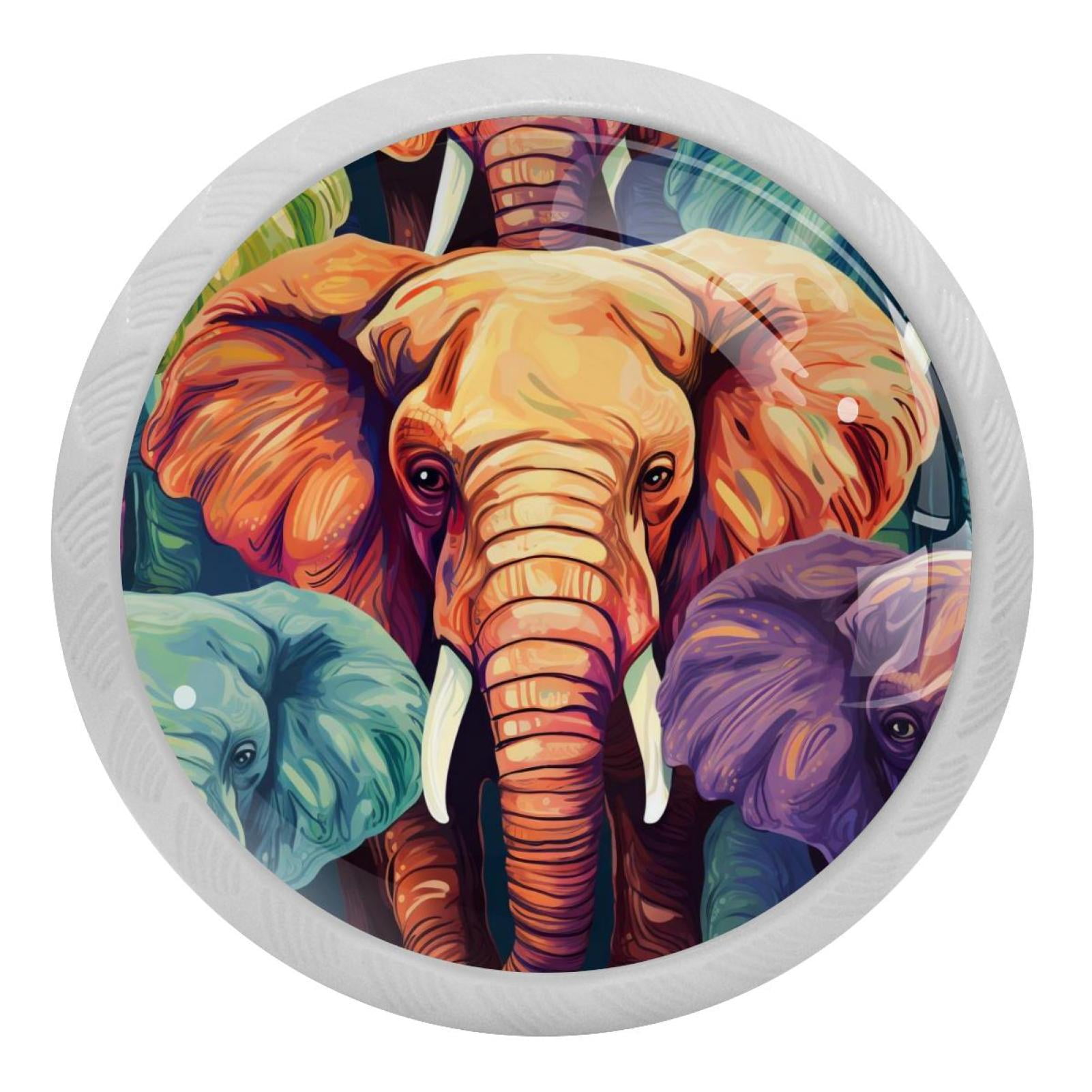 Elephant Animal Pattern 4PCS Cabinet Knobs Pulls Fluorescent Drawer ...
