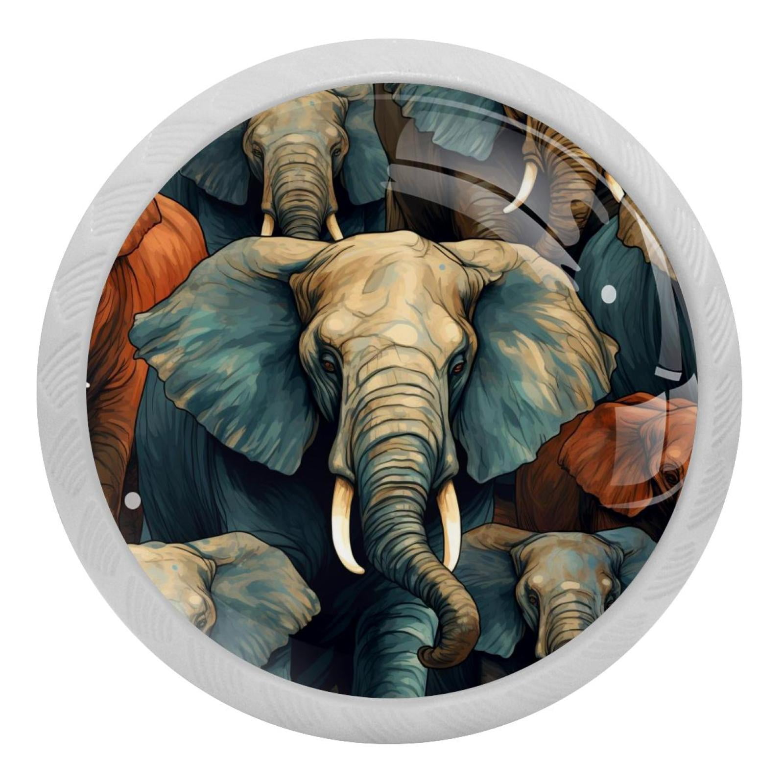 Elephant Animal Pattern 4PCS Cabinet Knobs Pulls Fluorescent Drawer ...
