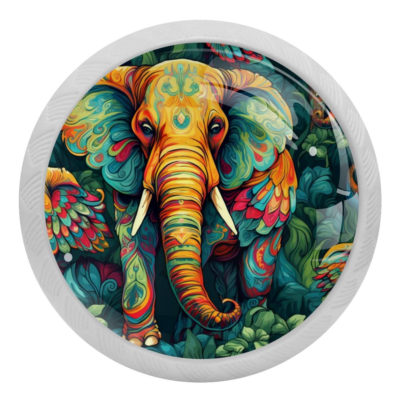 Elephant Animal Pattern 4PCS Cabinet Knobs Pulls Fluorescent Drawer ...