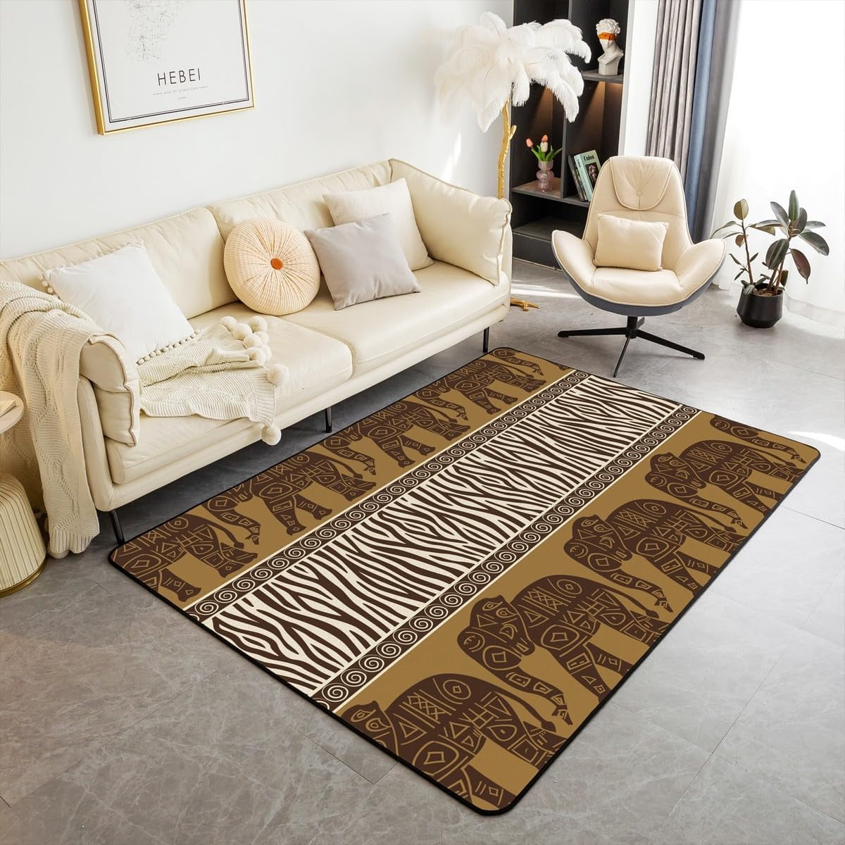 Elephant Area Rug ,Abstract Geometric Brown Decor Non Shedding Rug For ...