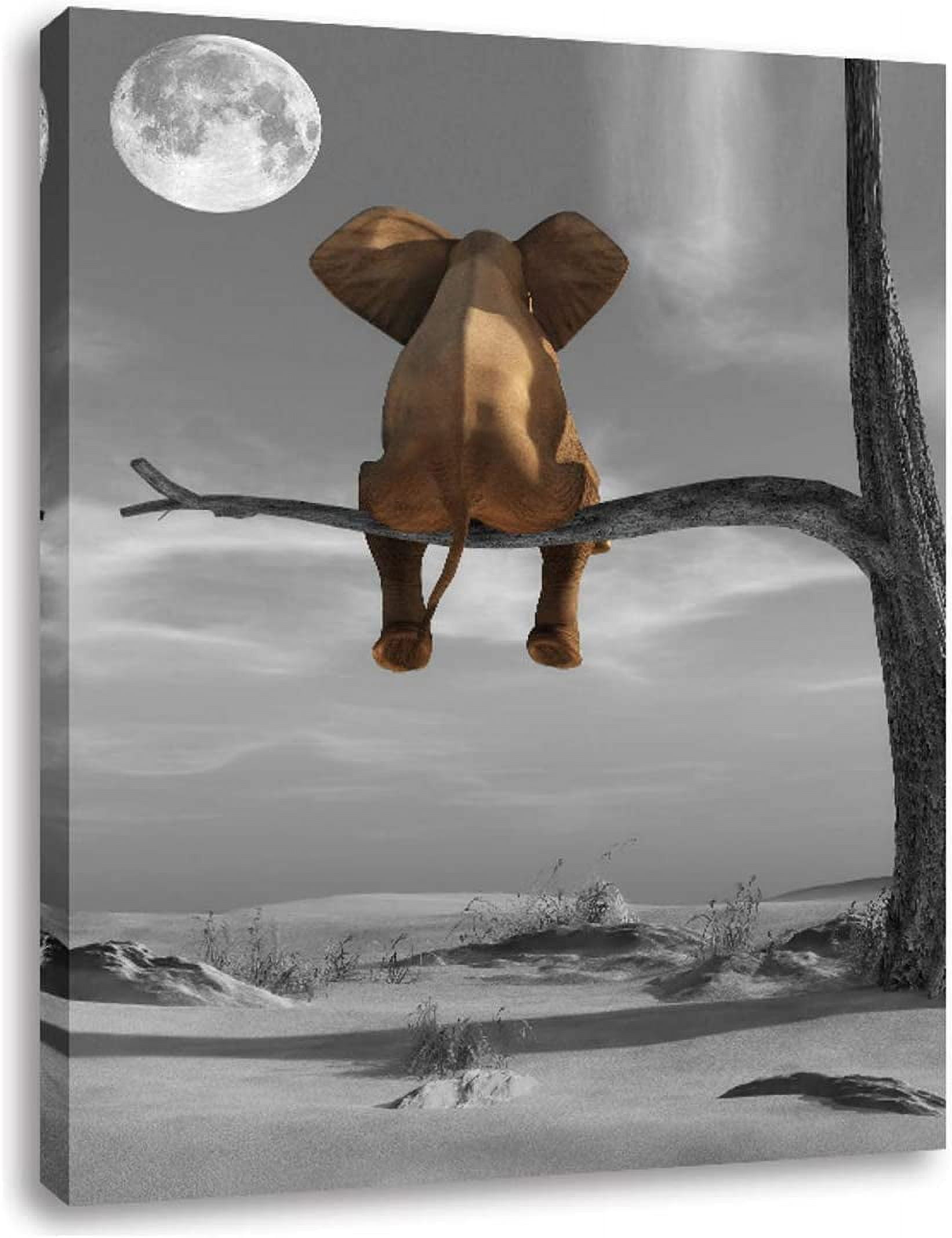 Elephant Art Wall Decor Animal Resting Elephant Look at The Moon Wall ...