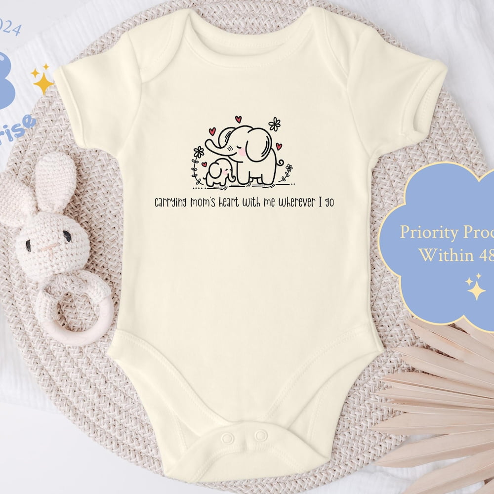 Elephant Baby Onesie 'Carrying Mom'S Heart' & Cute Mommy Gift, New Mom ...