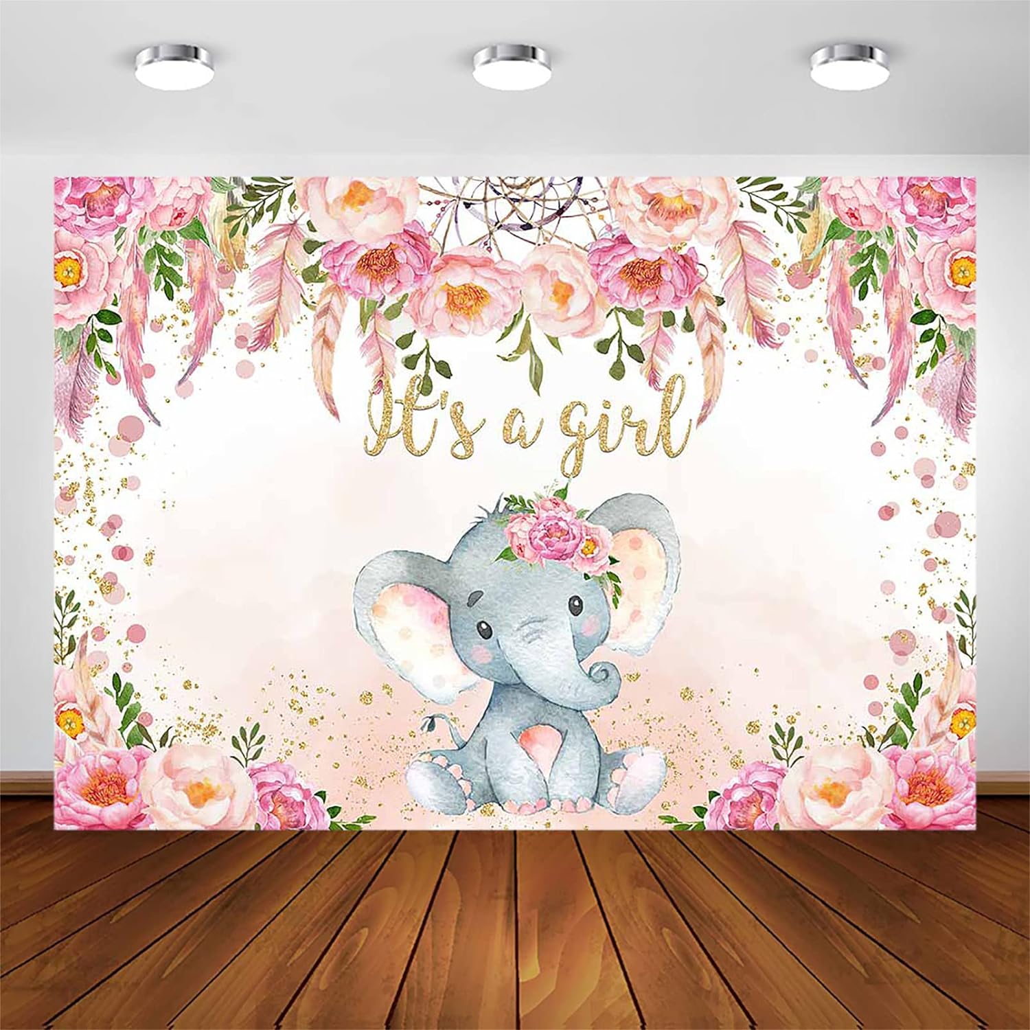 Elephant Baby Shower Backdrop for Girl Blush Pink Floral It's a Girl ...
