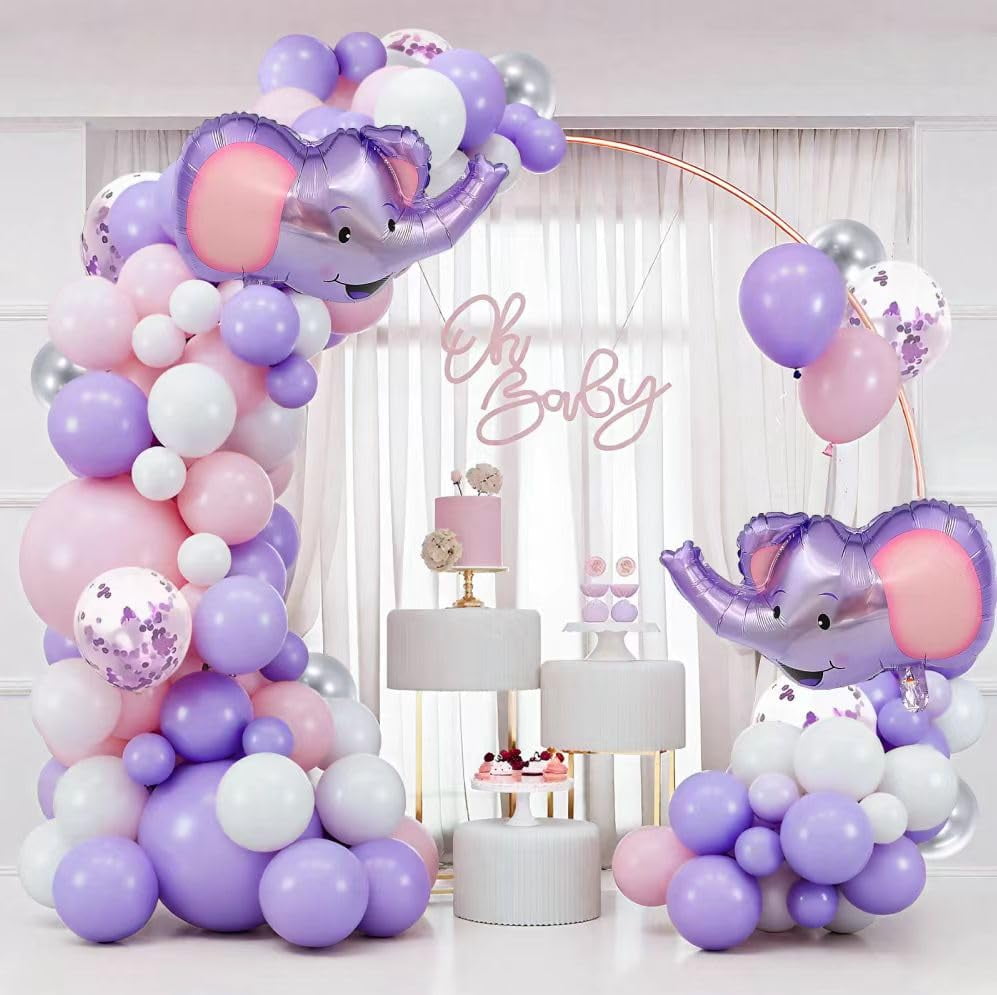 Elephant Baby Shower Decorations Balloon Set, Purple Elephant Themd ...