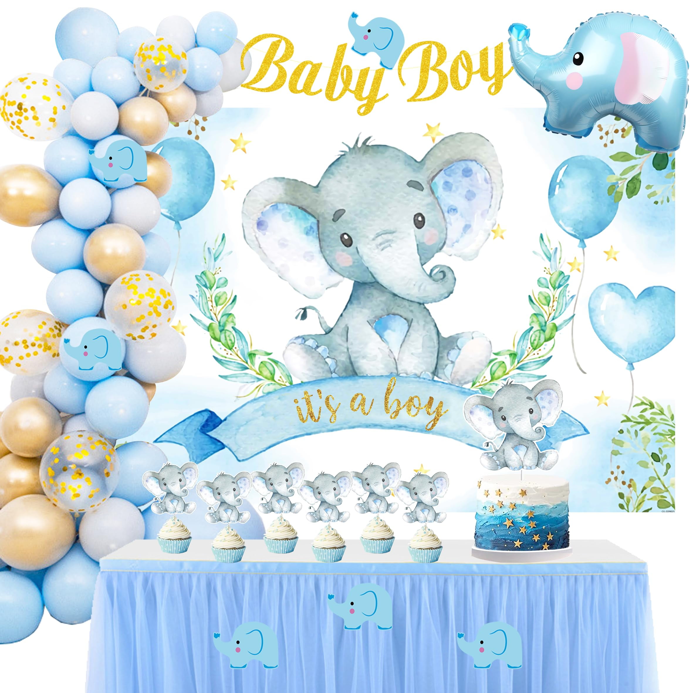 Elephant Baby Shower Decorations SSF20 for Boy, It's Boy Backdrop Blue ...
