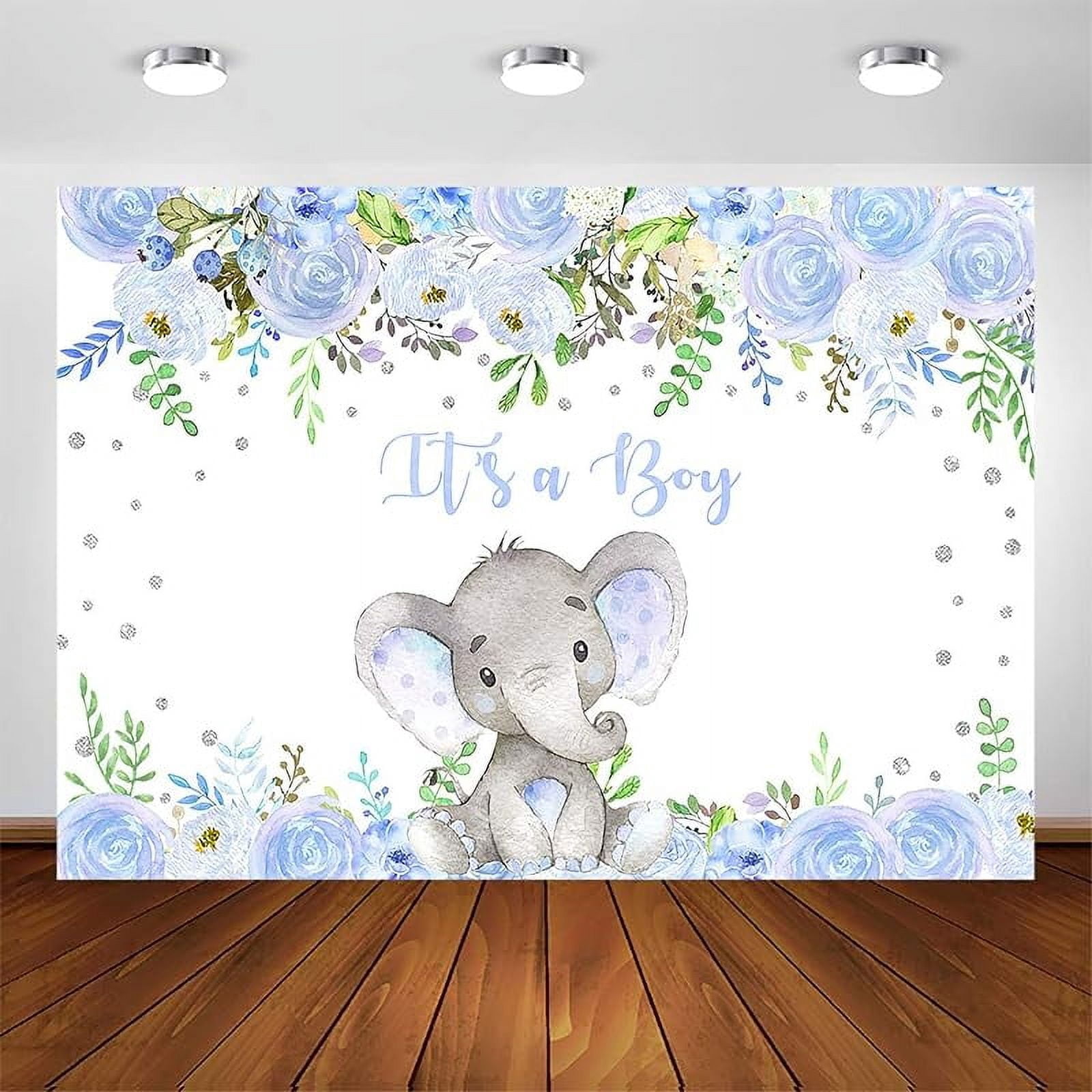 Elephant Backdrop for Boy Baby Shower Elephant Blue Floral Party Photo ...
