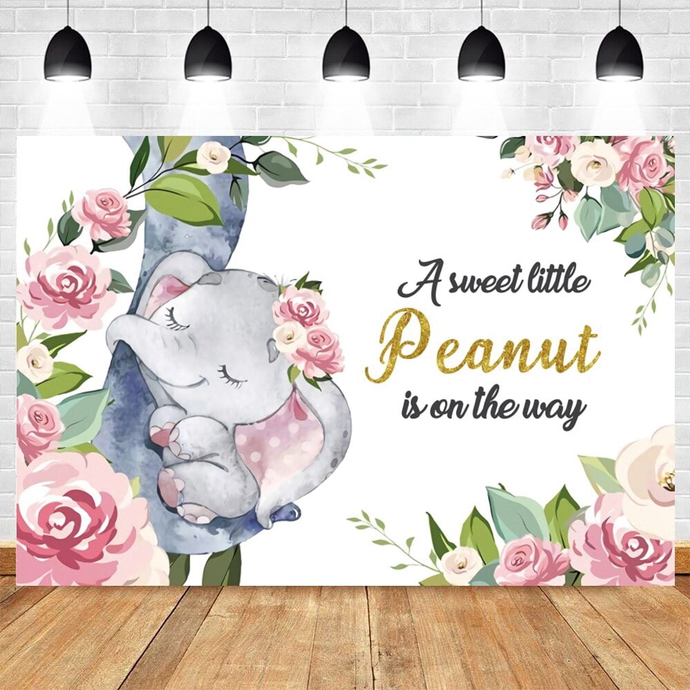 Elephant Backdrop Newborn Baby Shower Birthday Flower Wild One Safari ...