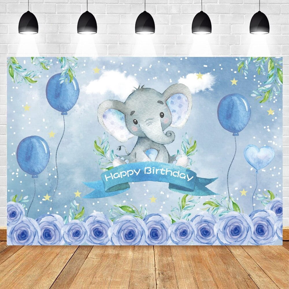 Elephant Backdrop Newborn Baby Shower Birthday Flower Wild One Safari ...