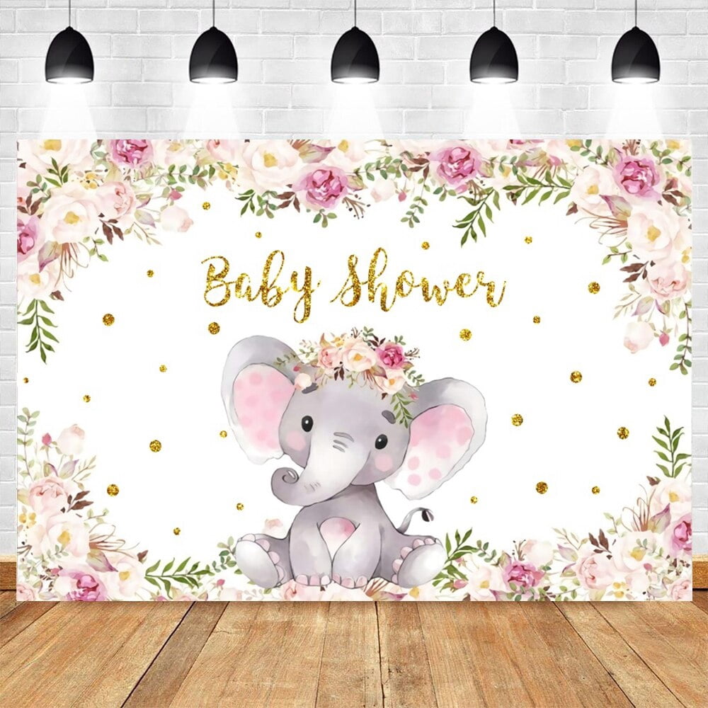 Elephant Backdrop Newborn Baby Shower Birthday Flower Wild One Safari ...