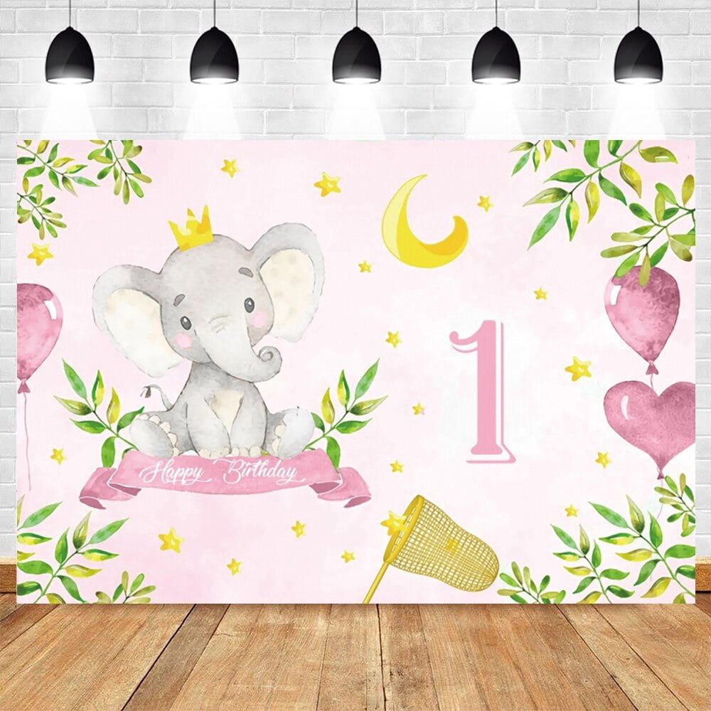 Elephant Backdrop Newborn Baby Shower Birthday Flower Wild One Safari ...