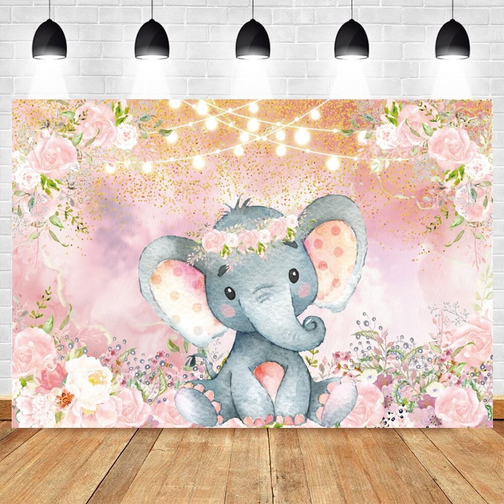 Elephant Backdrop Newborn Baby Shower Birthday Flower Wild One Safari ...