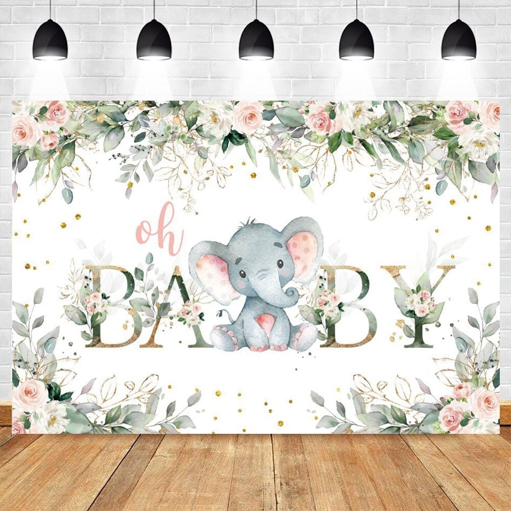 Elephant Backdrop Newborn Baby Shower Birthday Flower Wild One Safari ...