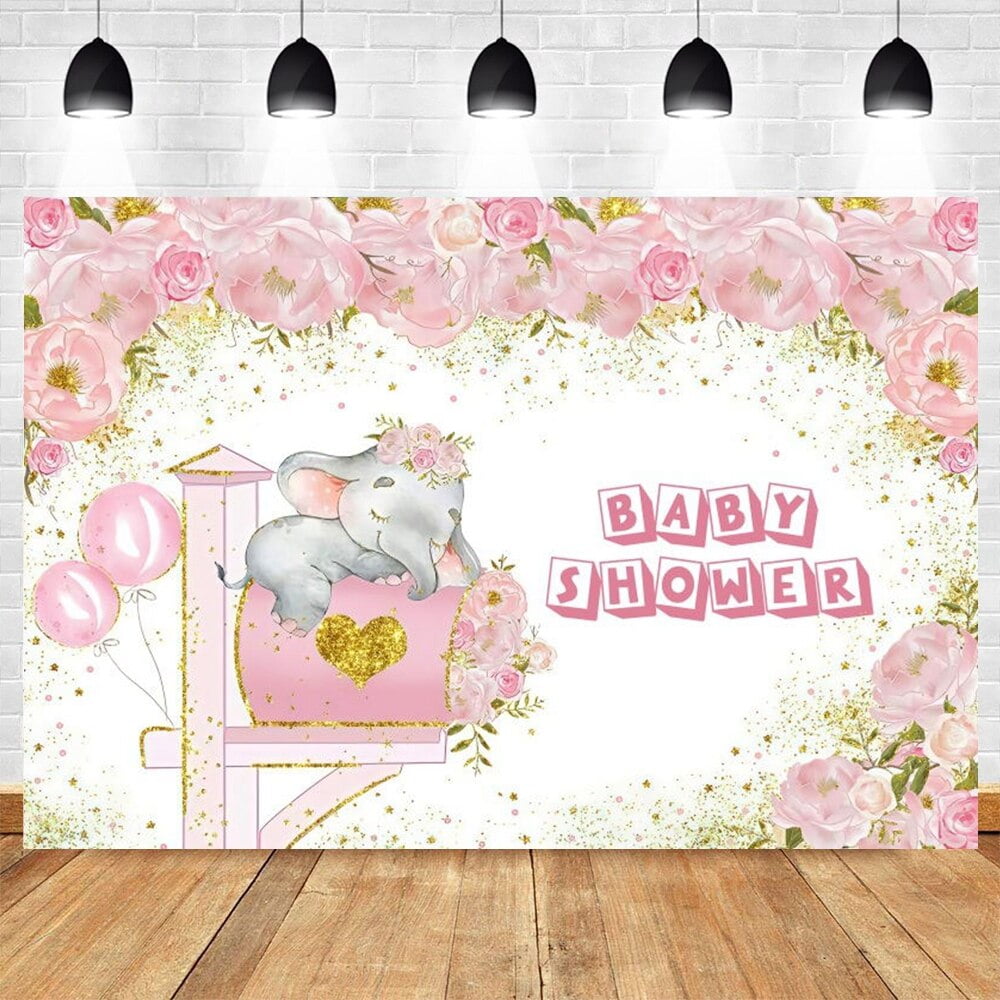 Elephant Backdrop Newborn Baby Shower Birthday Flower Wild One Safari ...