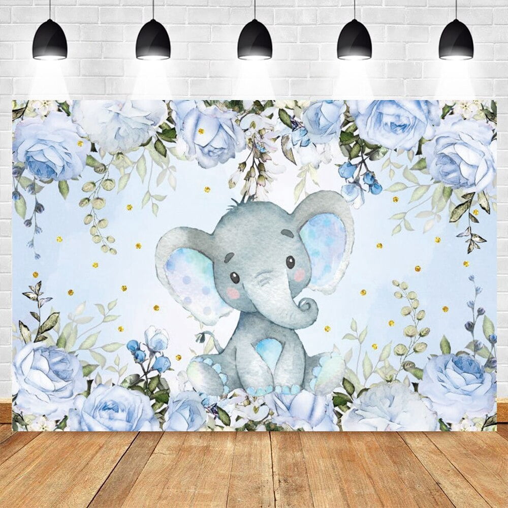 Elephant Backdrop Newborn Baby Shower Birthday Flower Wild One Safari ...