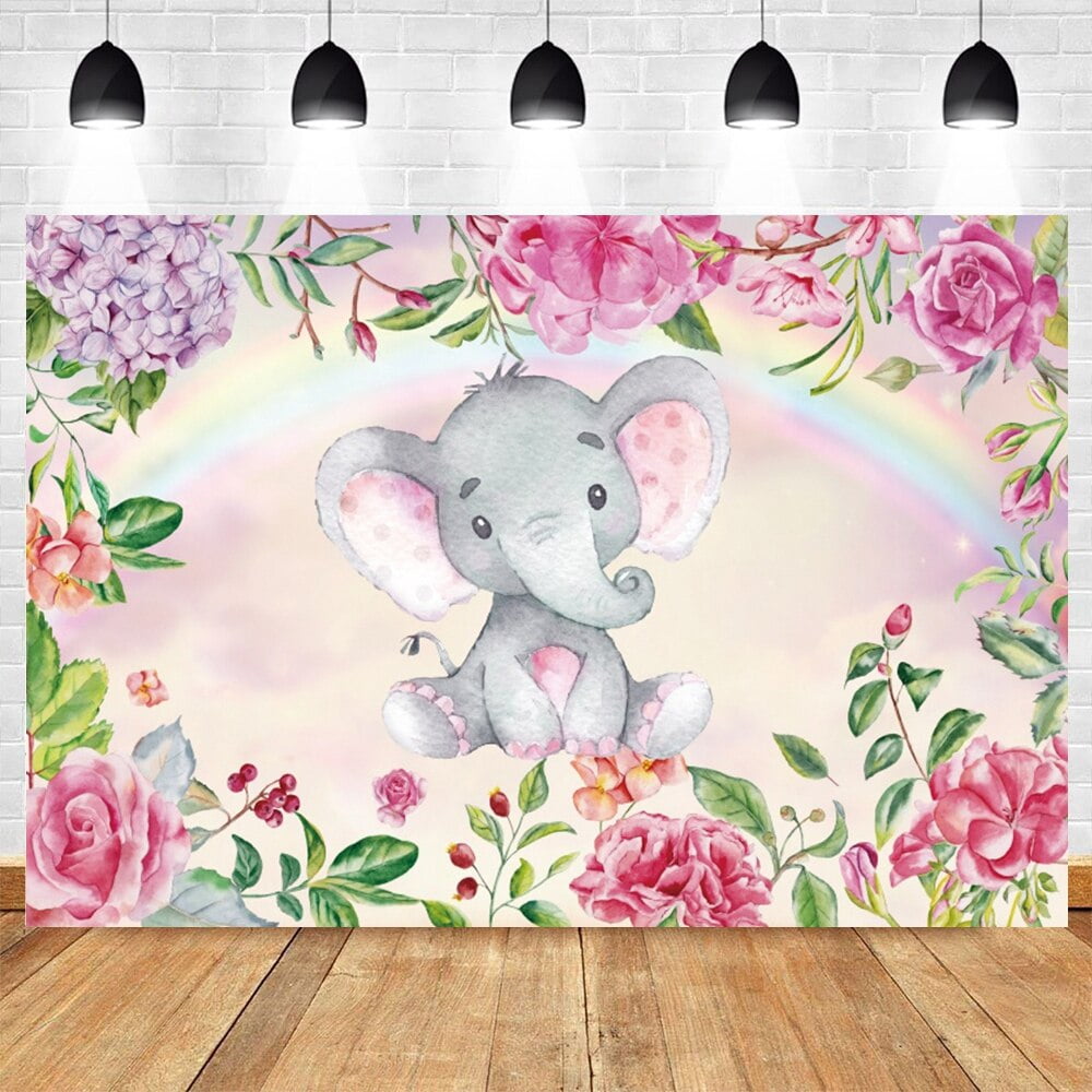 Elephant Backdrop Newborn Baby Shower Birthday Flower Wild One Safari ...