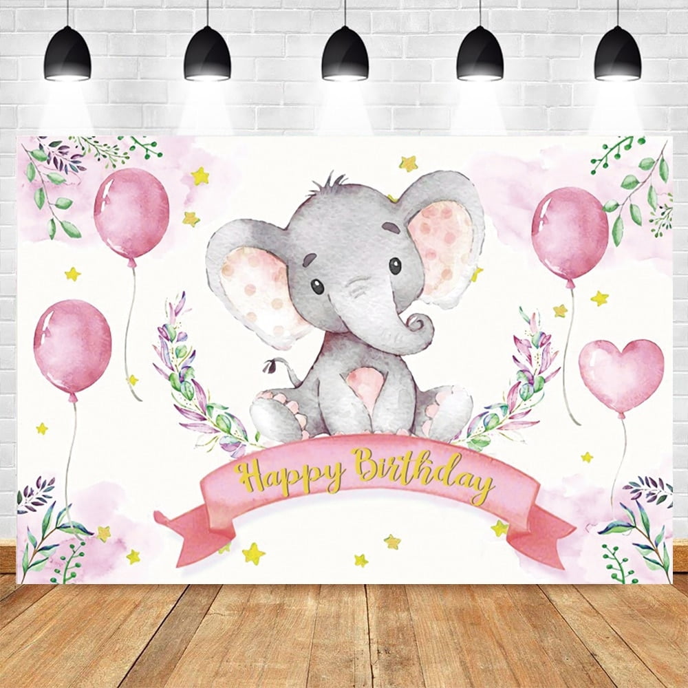 Elephant Backdrop Newborn Baby Shower Birthday Flower Wild One Safari ...